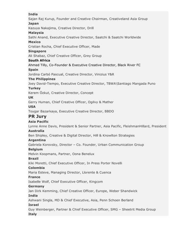 Cannes Lions 2015 Jury | PDF