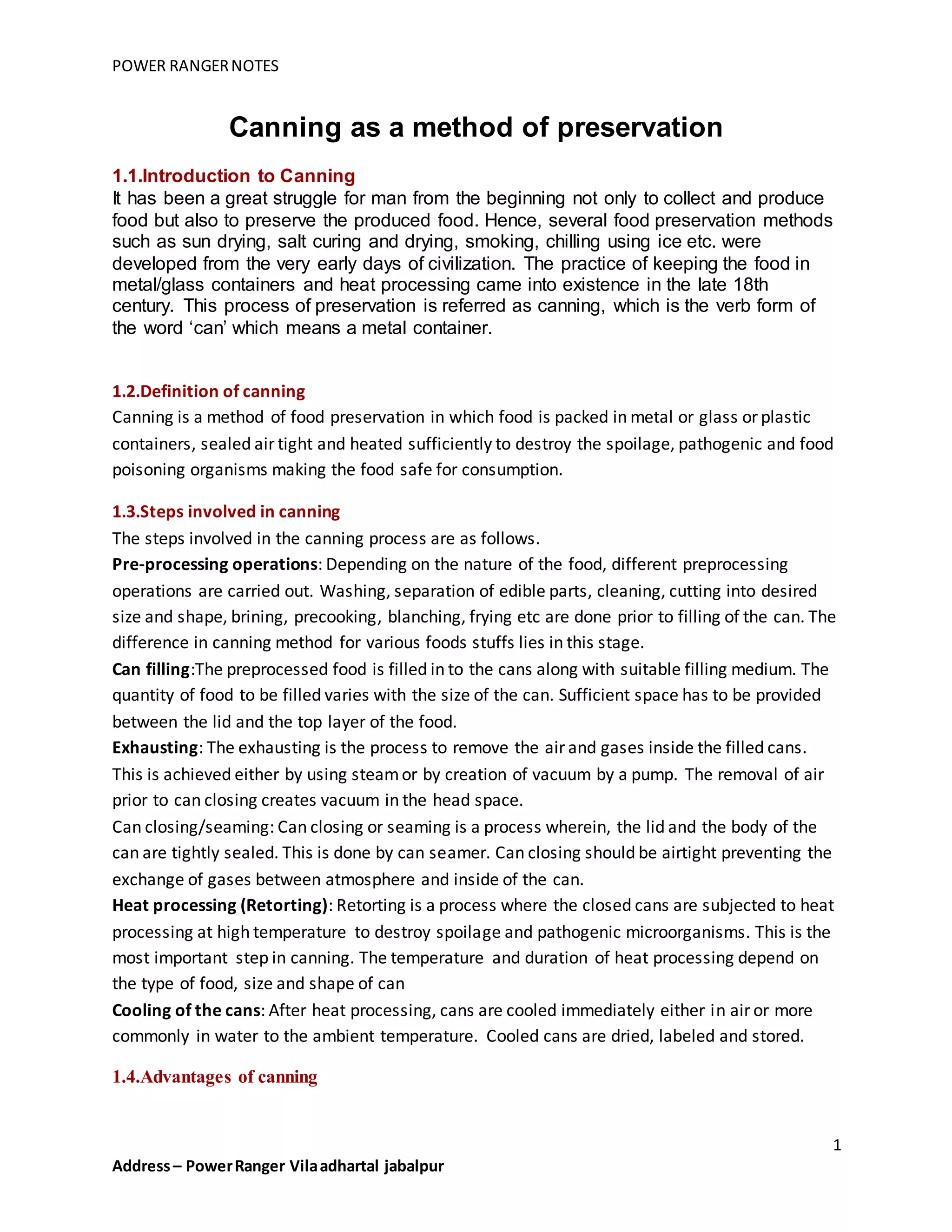Canning as a method of preservation | DOCX