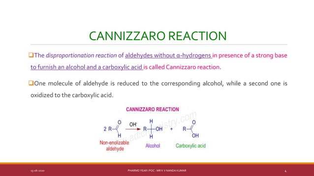 Cannizzaro reaction | PPTX | Chemistry | Science