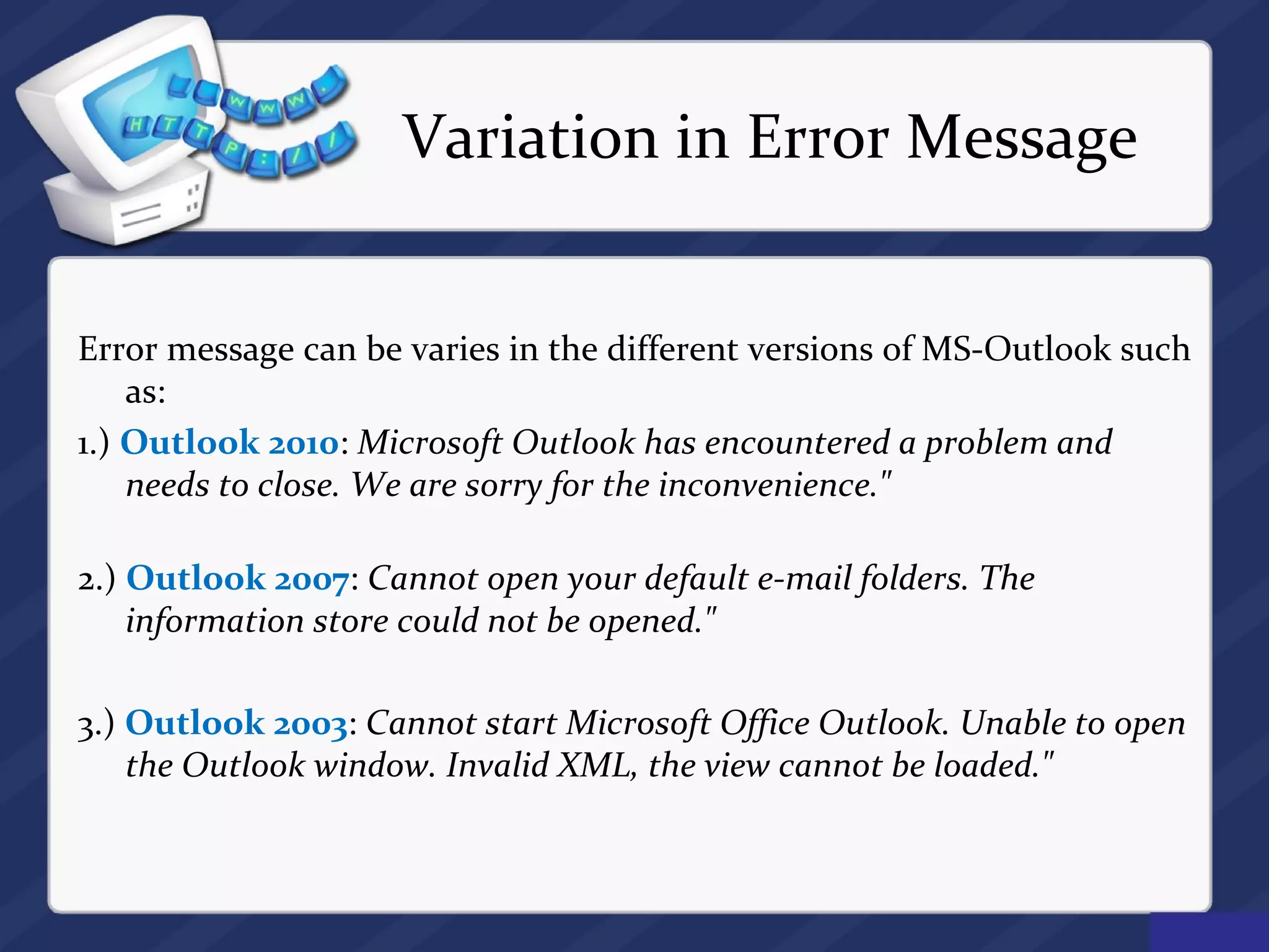 Fix Outlook Error Cannot Start Microsoft Outlook | PPT