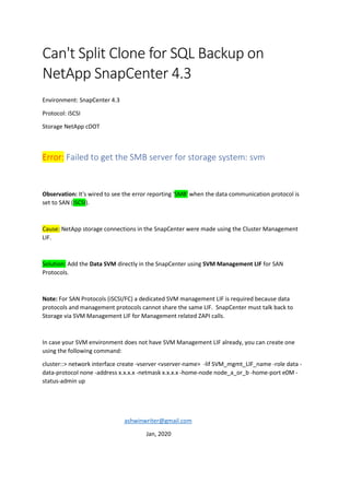 Cannot split clone snapcenter 4.3 | PDF