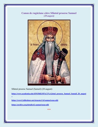 Canon de rugăciune către Sfântul prooroc Samuel (20 august) | PDF