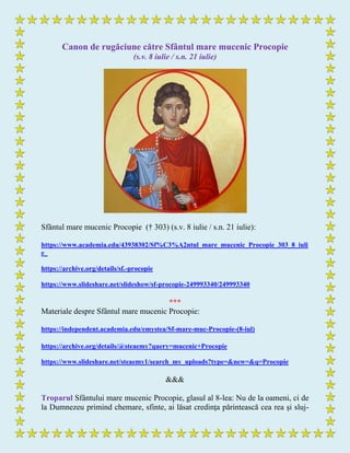 Canon de rugăciune către Sfântul mare mucenic Procopie (s.v. 8 iulie ...