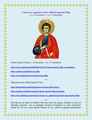 Canon de rugăciune către Sfântul apostol Filip (s.v. 14 noiembrie / s.n ...