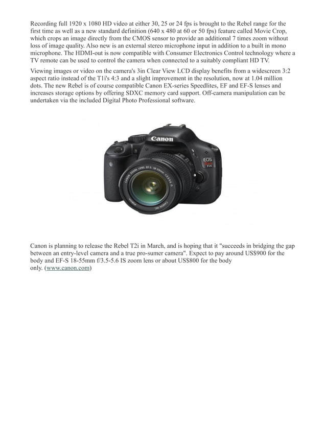 Canon EOS Rebel T2i Digital SLR Camera- David Novak (TheGadgetGUYcolumn ...