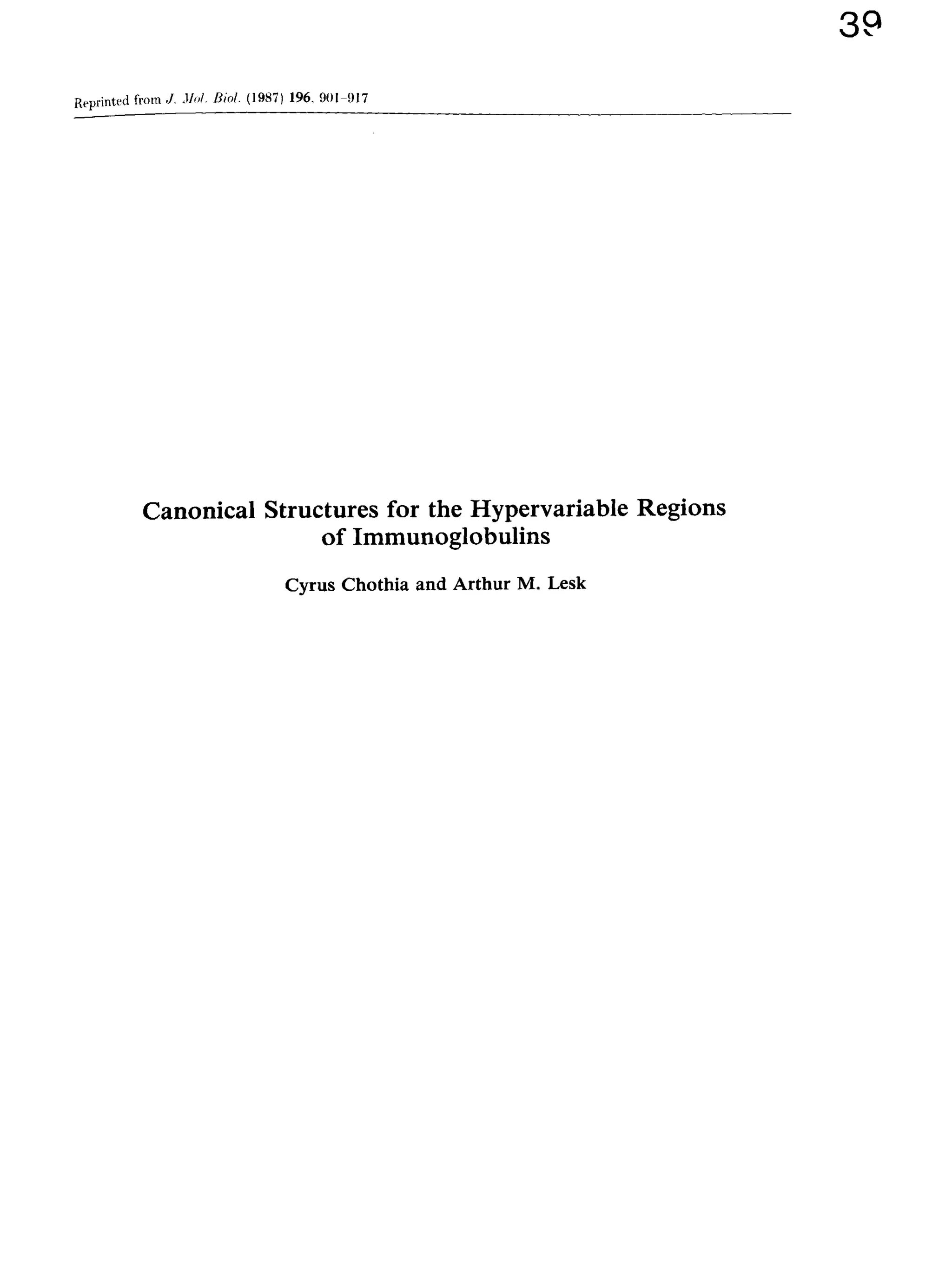 Canonical structures for the hypervariable regions of immunoglobulins | PDF