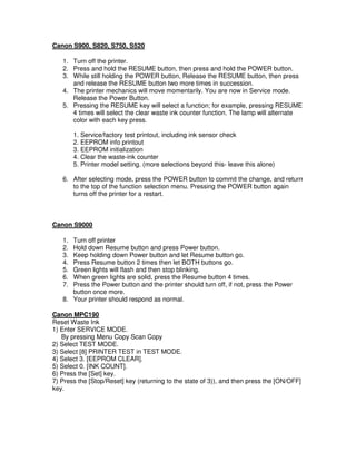 Canon printer reset instructions | PDF