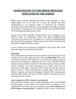 Canon selphy cp1200 error messages displayed on the screen | DOC