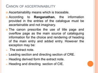 Canons of cataloguing | PPTX