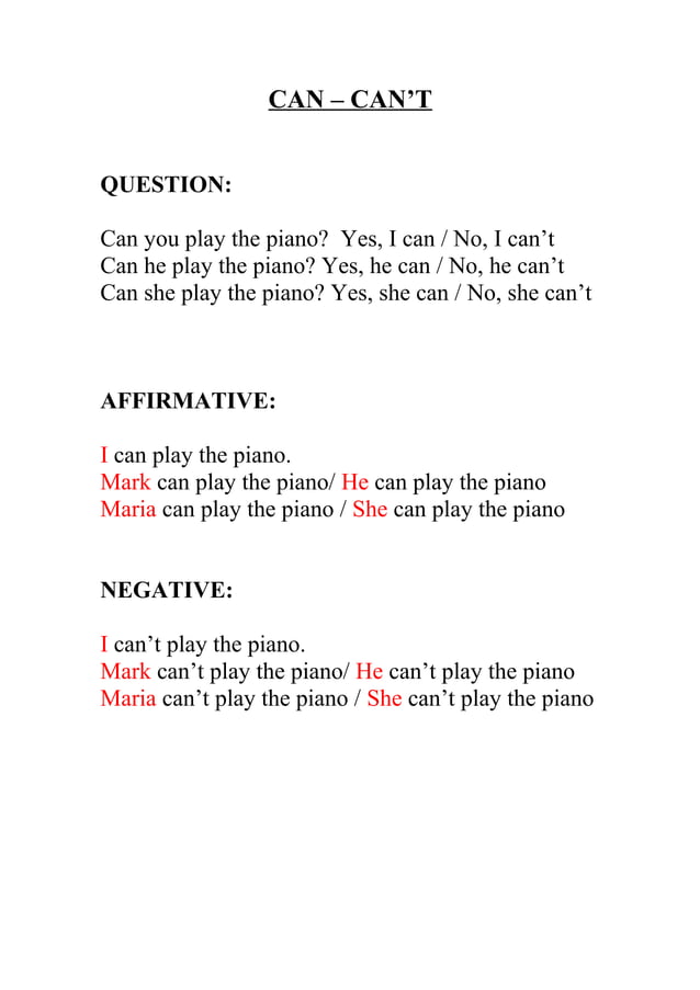 Can or cant | DOC | Musical Instruments | Hobbies & Interests