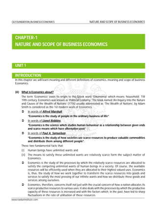CA NOTES ON NATURE AND SCOPE OF BUSINESS ECONOMICS | PDF
