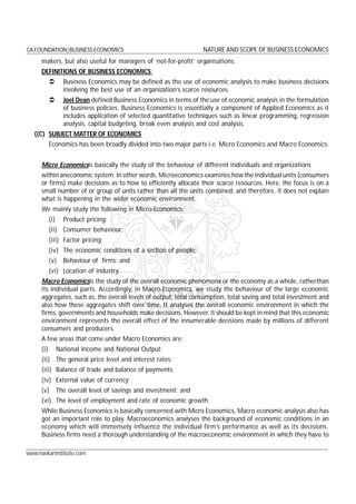 CA NOTES ON NATURE AND SCOPE OF BUSINESS ECONOMICS | PDF