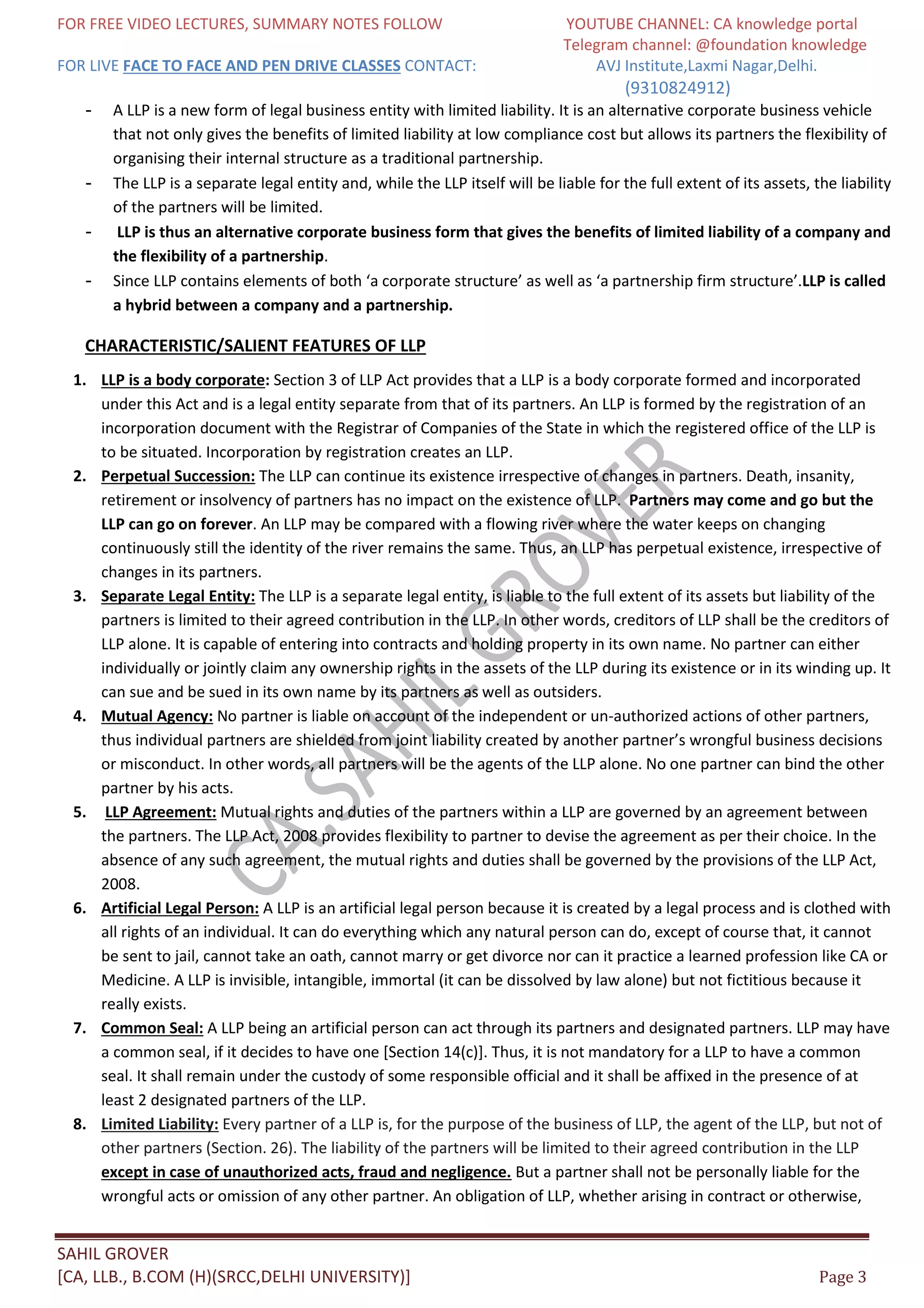 CA NOTES ON THE LIMITED LIABILITY PARTNERSHIP ACT 2008 | PDF