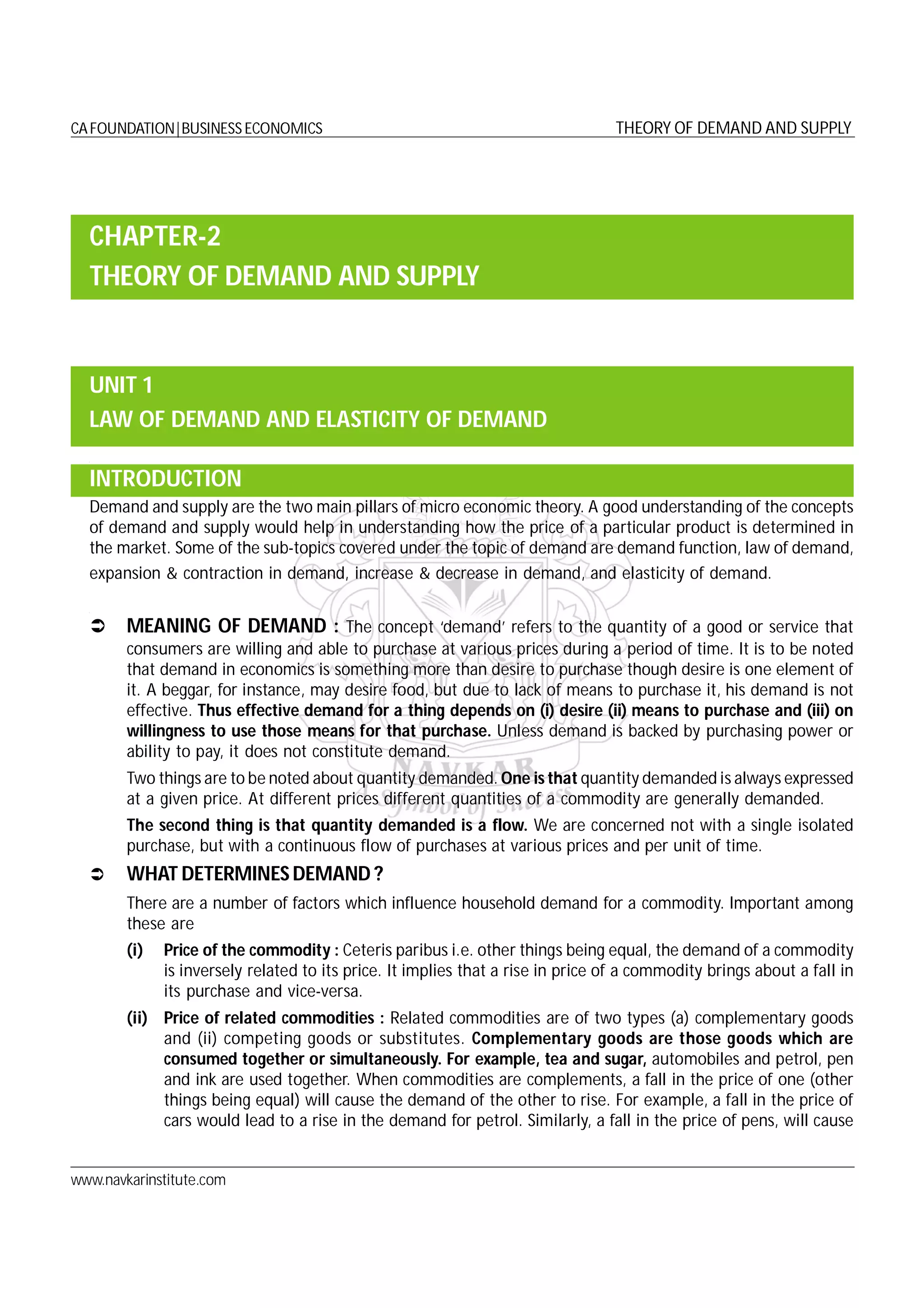 CA NOTES ON THEORY OF DEMAND AND SUPPLY IN BUSINESS ECONOMICS | PDF