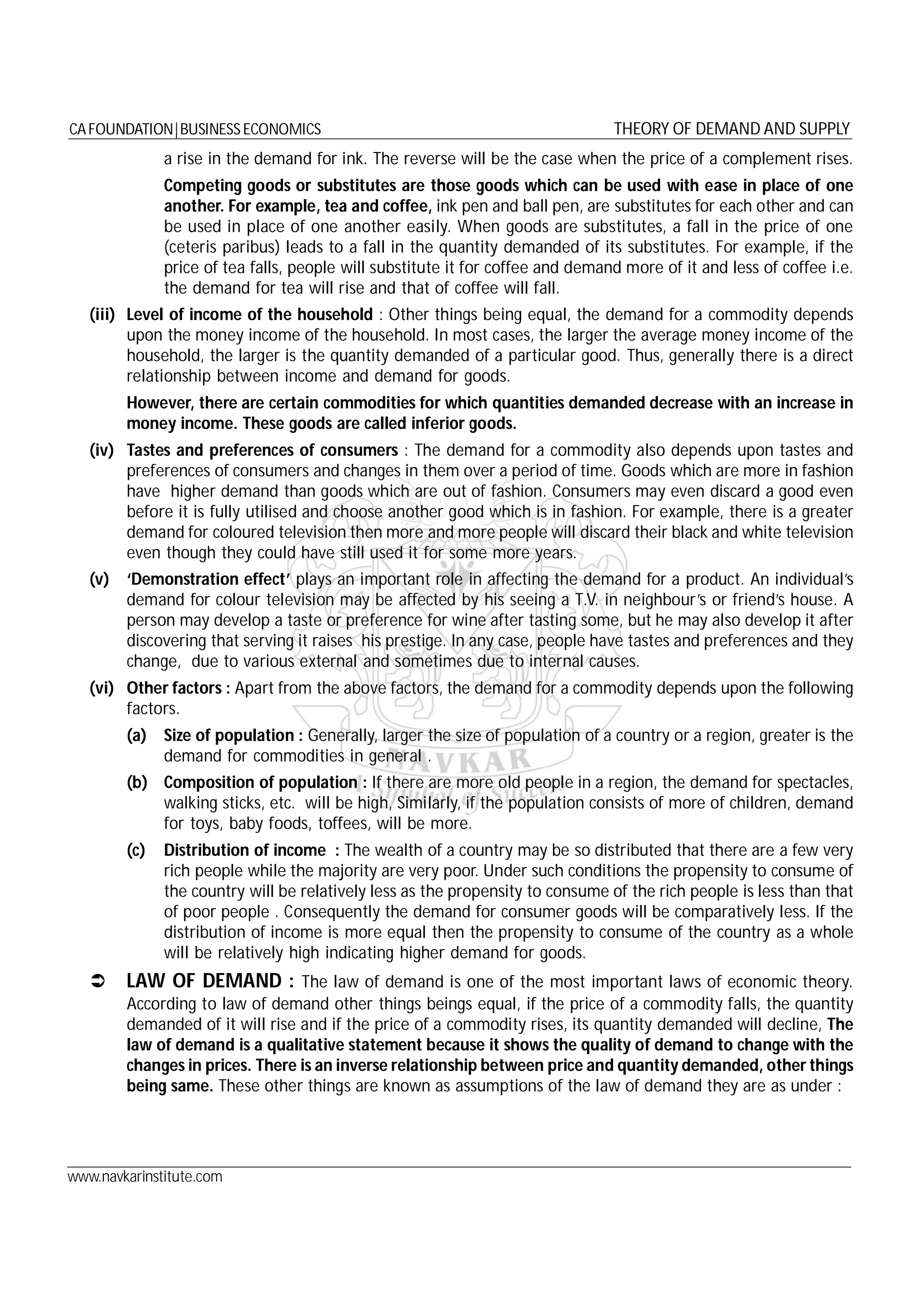 CA NOTES ON THEORY OF DEMAND AND SUPPLY IN BUSINESS ECONOMICS | PDF