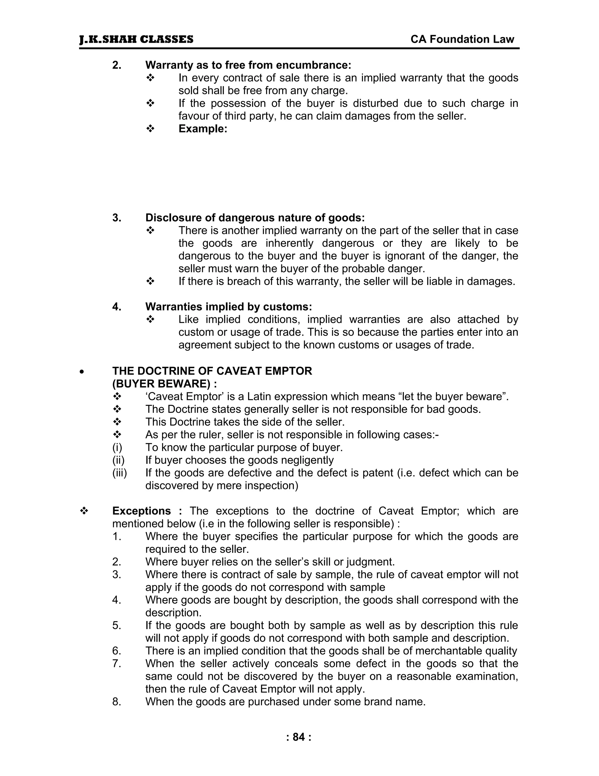 CA NOTES ON THE SALES OF GOODS ACT 1930 | PDF