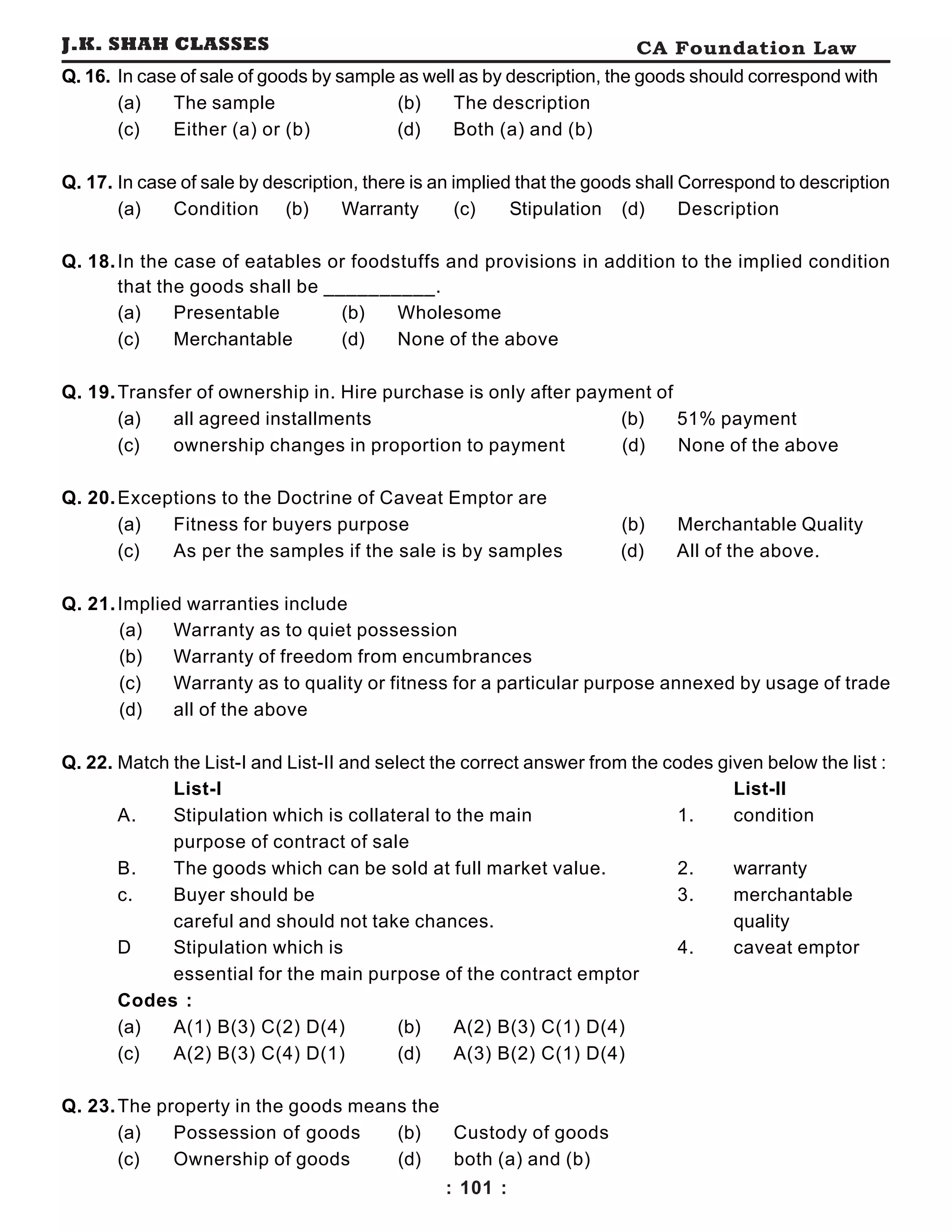 CA NOTES ON THE SALES OF GOODS ACT 1930 | PDF