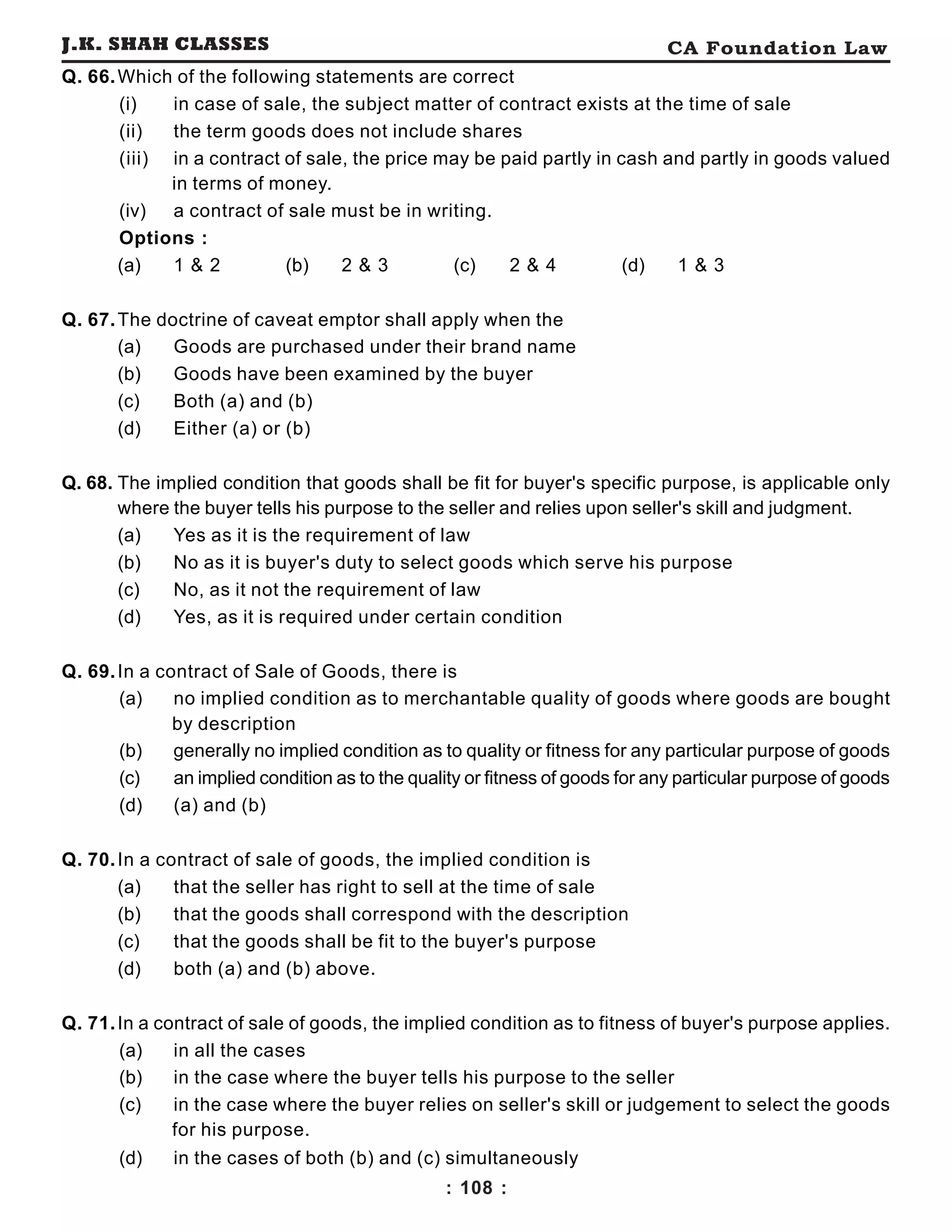 CA NOTES ON THE SALES OF GOODS ACT 1930 | PDF