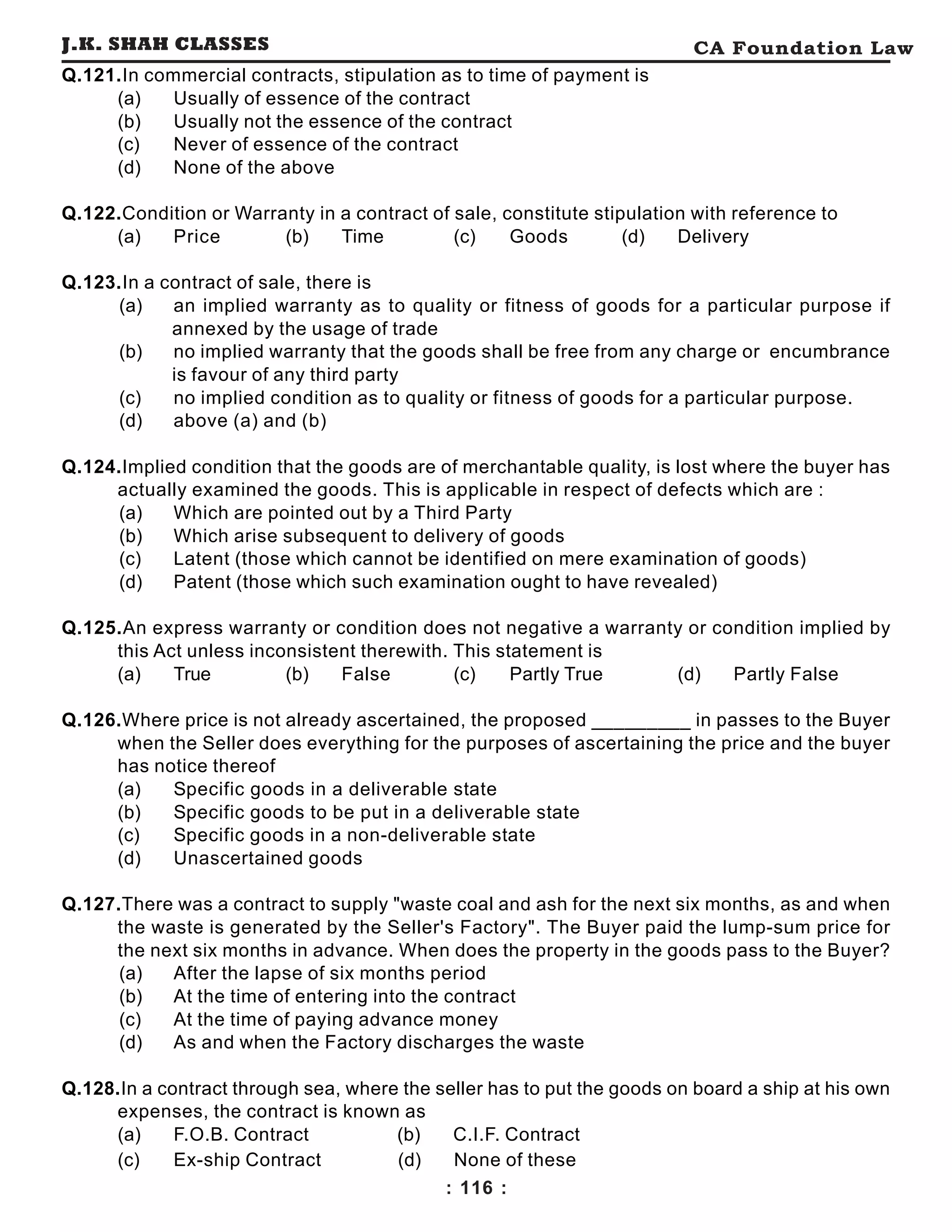 CA NOTES ON THE SALES OF GOODS ACT 1930 | PDF