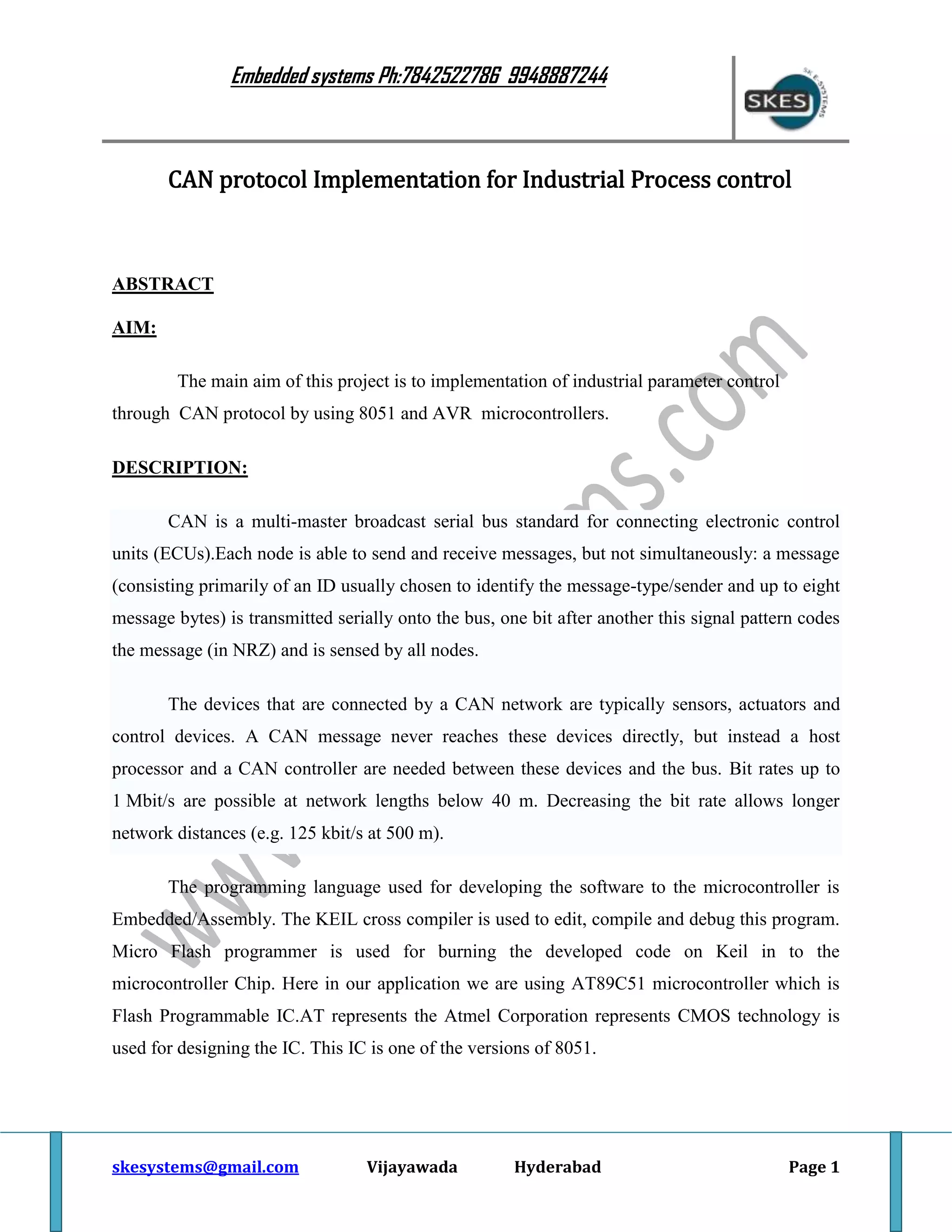 Can protocol implementation for industrial process control gsm | DOCX