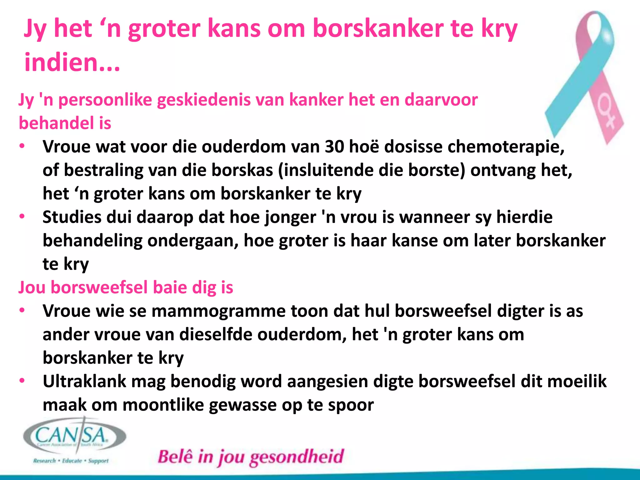CANSA Vrouegesondheid Borskanker 2014 | PPTX