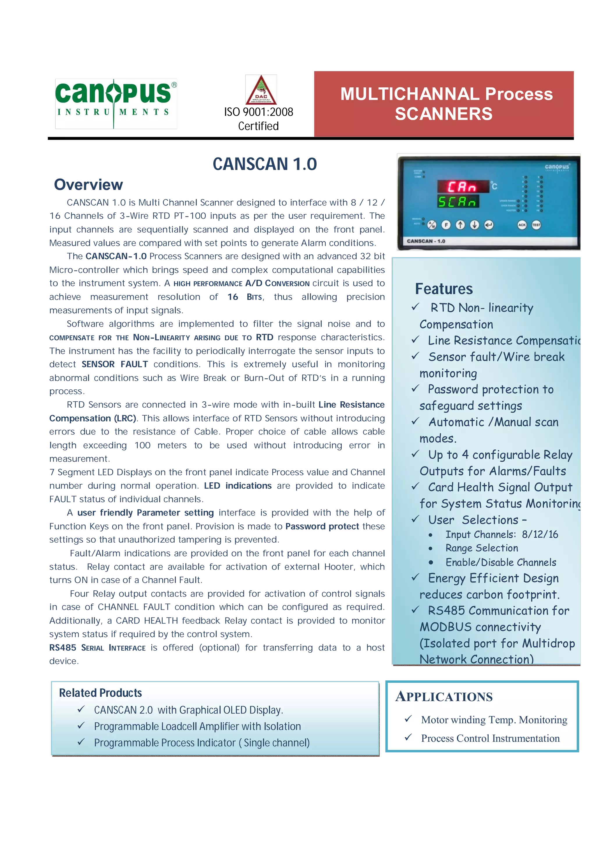 Find 4 channel,8 channel temperature scanner - Canopus Instruments | PDF