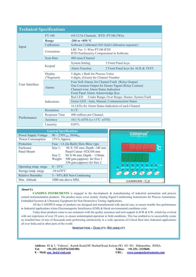 Find 4 channel,8 channel temperature scanner - Canopus Instruments | PDF