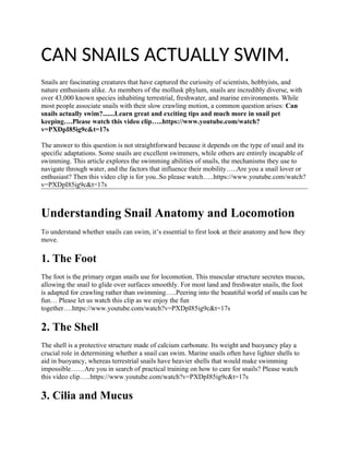 CAN SNAILS ACTUALLY SWIM? IF YES HOW DO THEY DO IT? | PDF