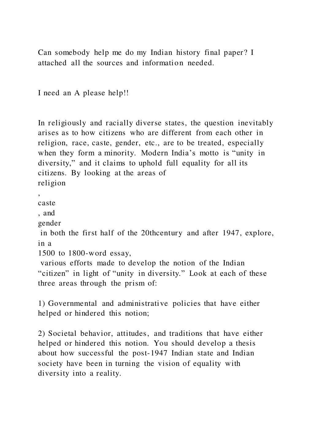 Can somebody help me do my Indian history final paper I attached al | PDF
