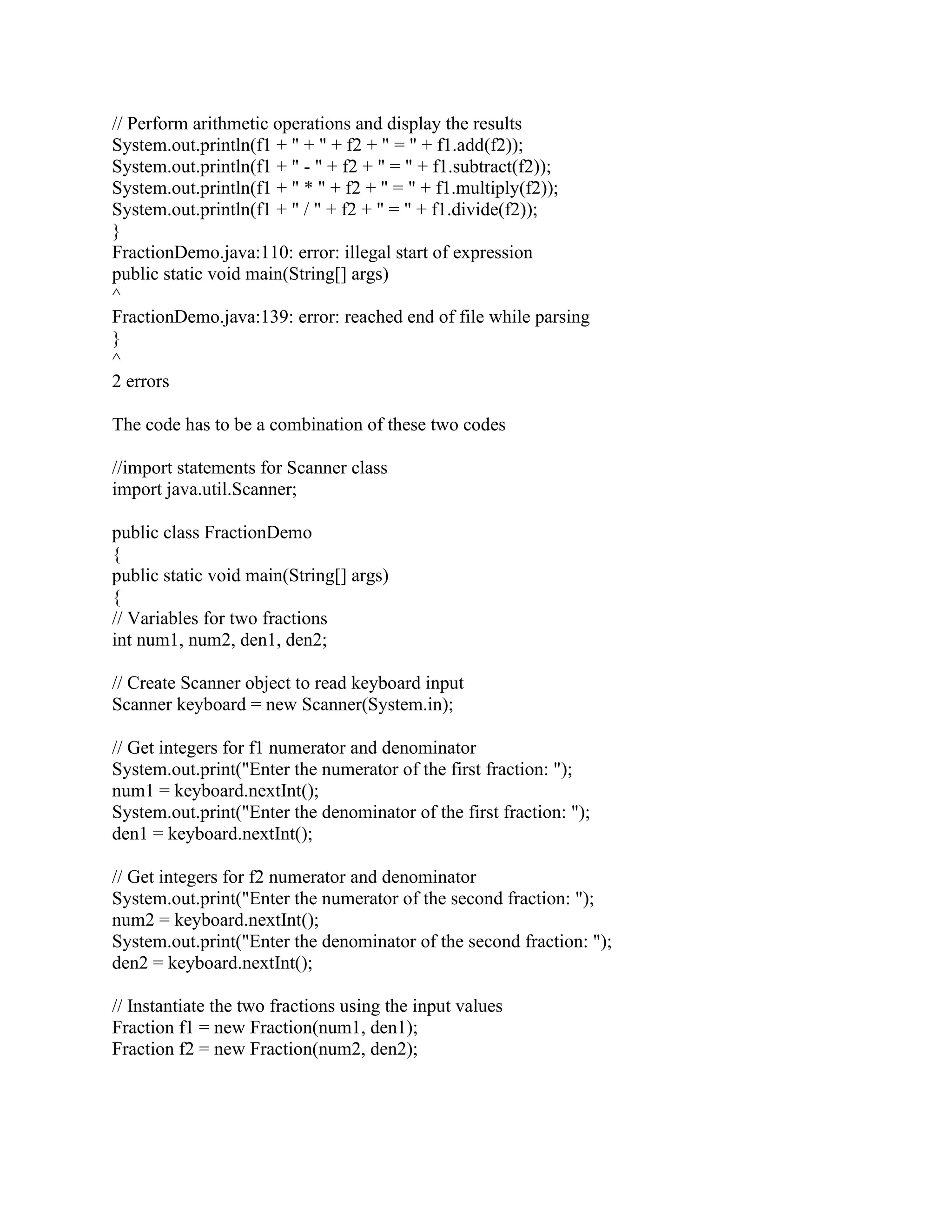 can someone fix the errors in this code- the name needs to be Fraction.pdf | Programming ...