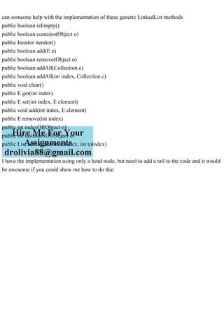 can someone help with the implementation of these generic LinkedList.pdf