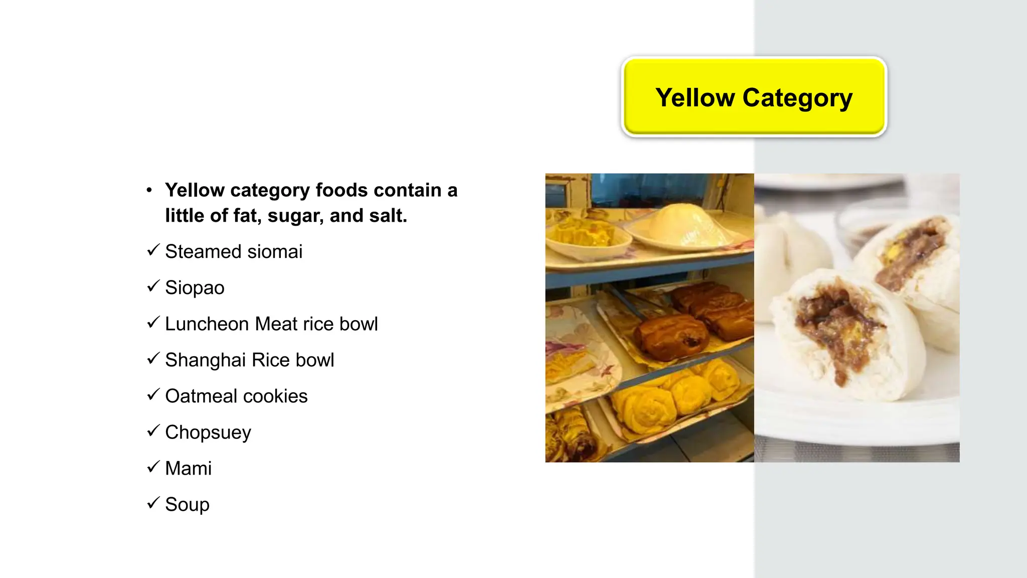 food category (green, yellow and red category).pptx | Desserts and Baking | Food & Drink