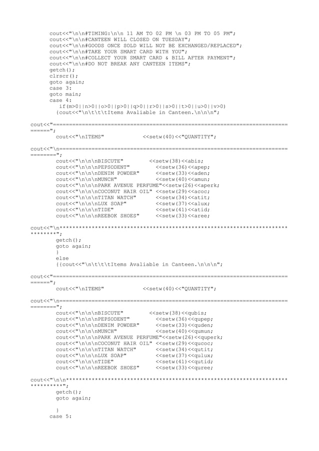 c++ program for Canteen management | TXT