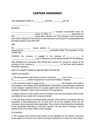 CANTEEN AGREEMENT | PDF