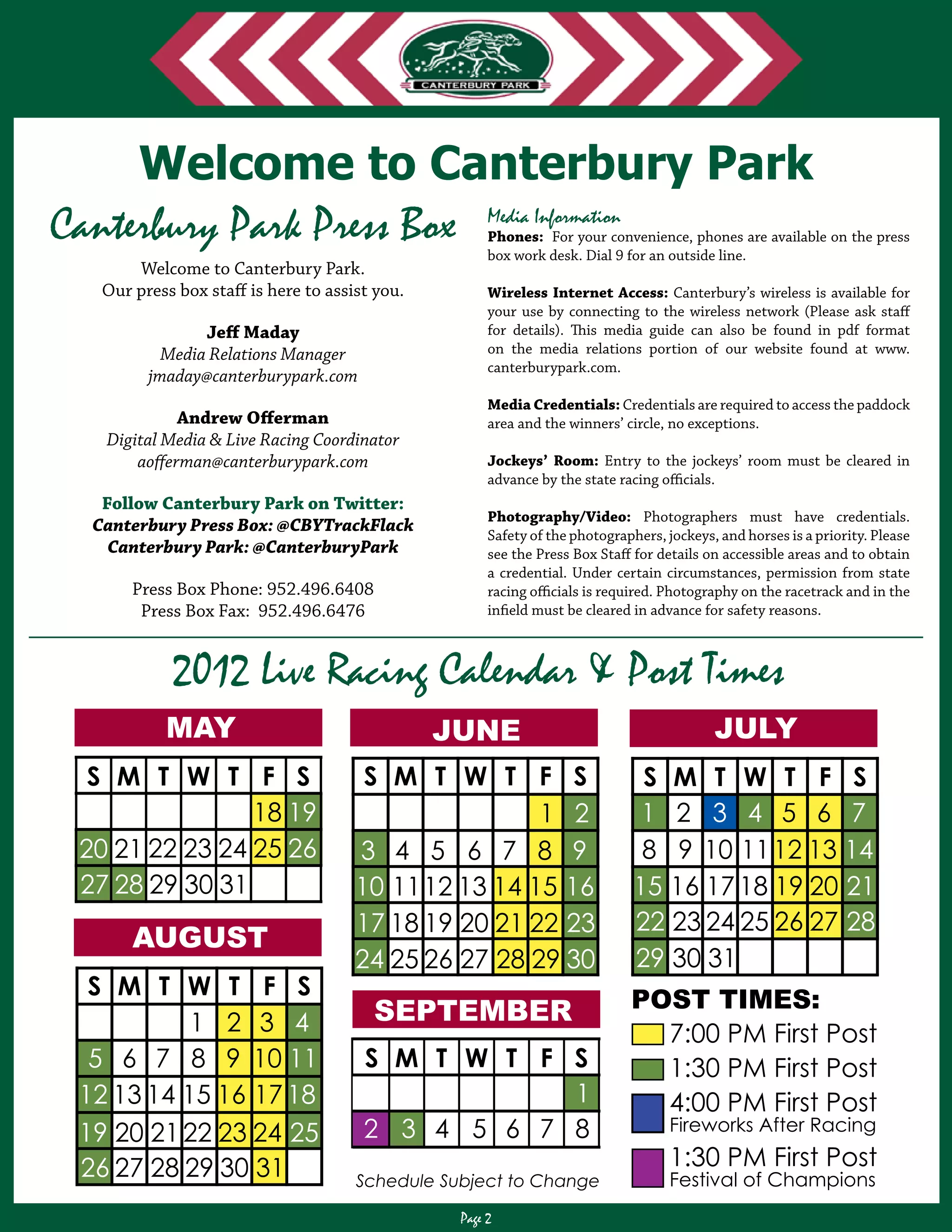2012 Canterbury Park Media Guide | PDF