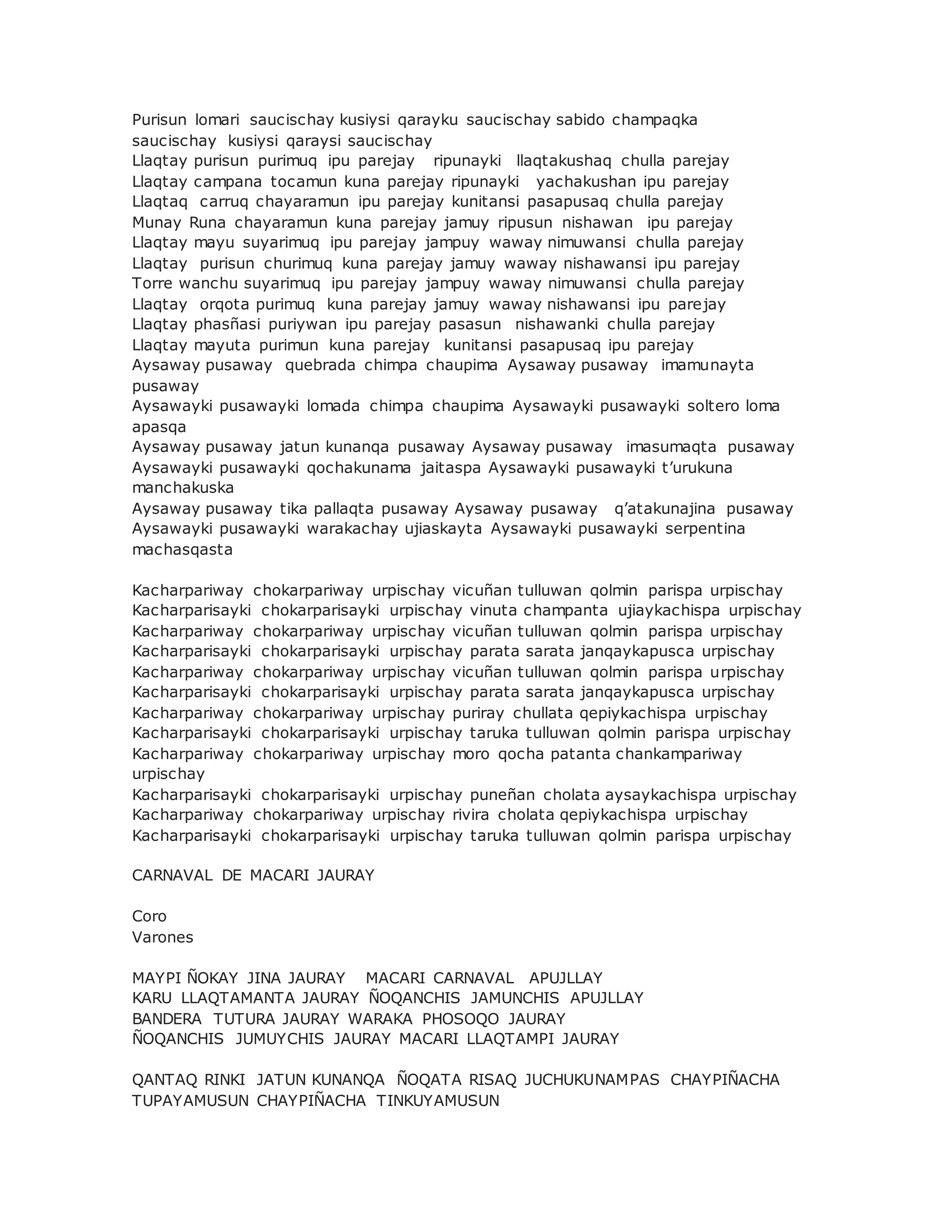 Canto carnaval de macari jauray | DOCX