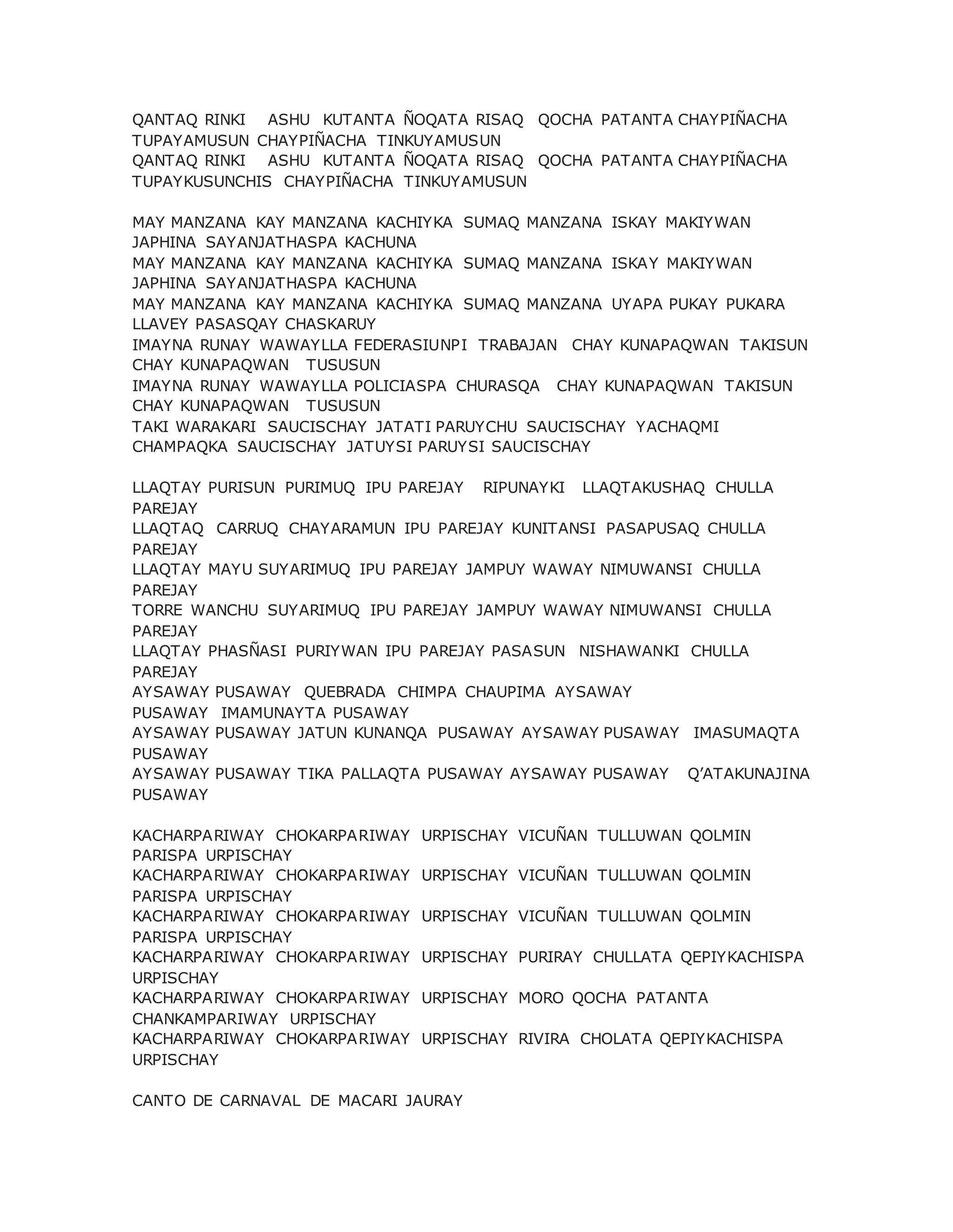 Canto carnaval de macari jauray | DOCX