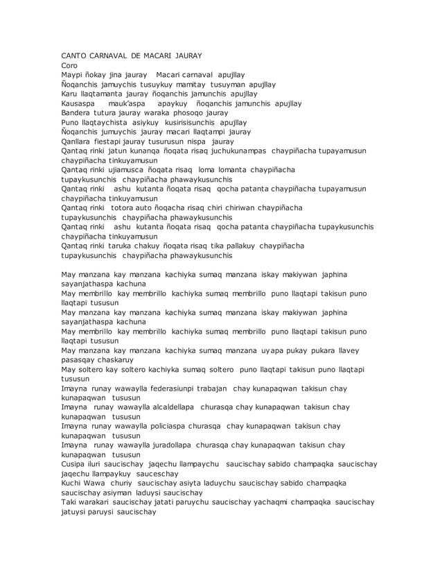 Canto carnaval de macari jauray | DOCX