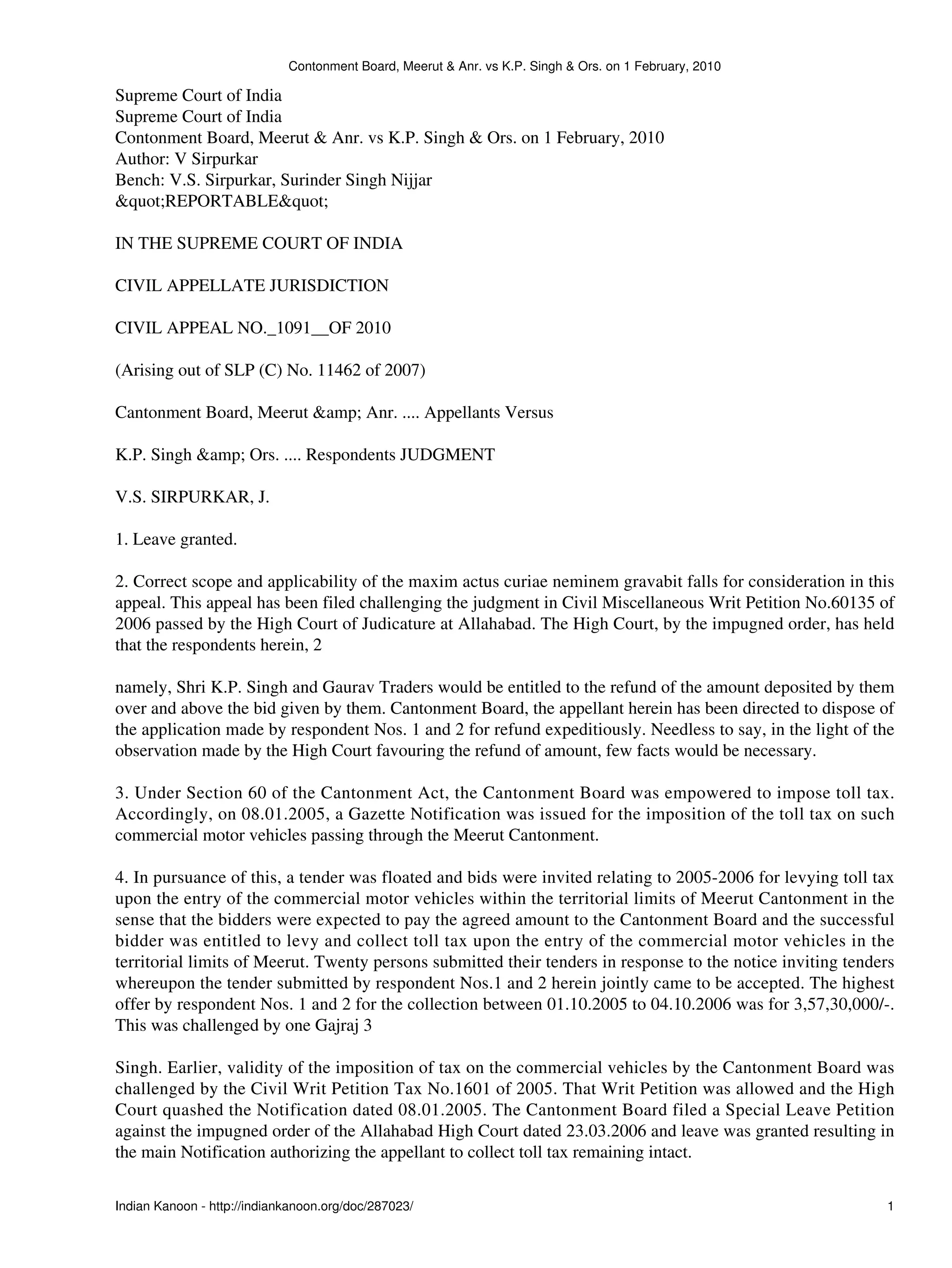 Cantonment board vs. k.p.singh | PDF