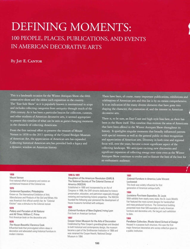 Jay Cantor, Defining Moments - timeline of American Decorative Arts | PDF