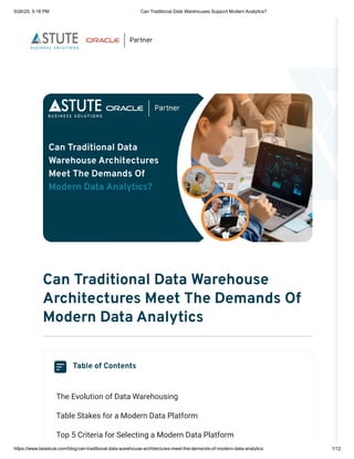 Can Traditional Data Warehouse Architectures Meet The Demands Of Modern ...