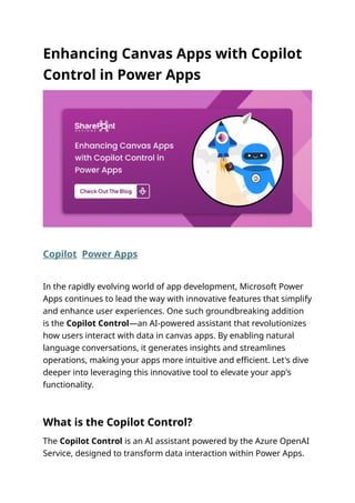 Enhancing Canvas Apps with Copilot Control in Power Apps | PDF