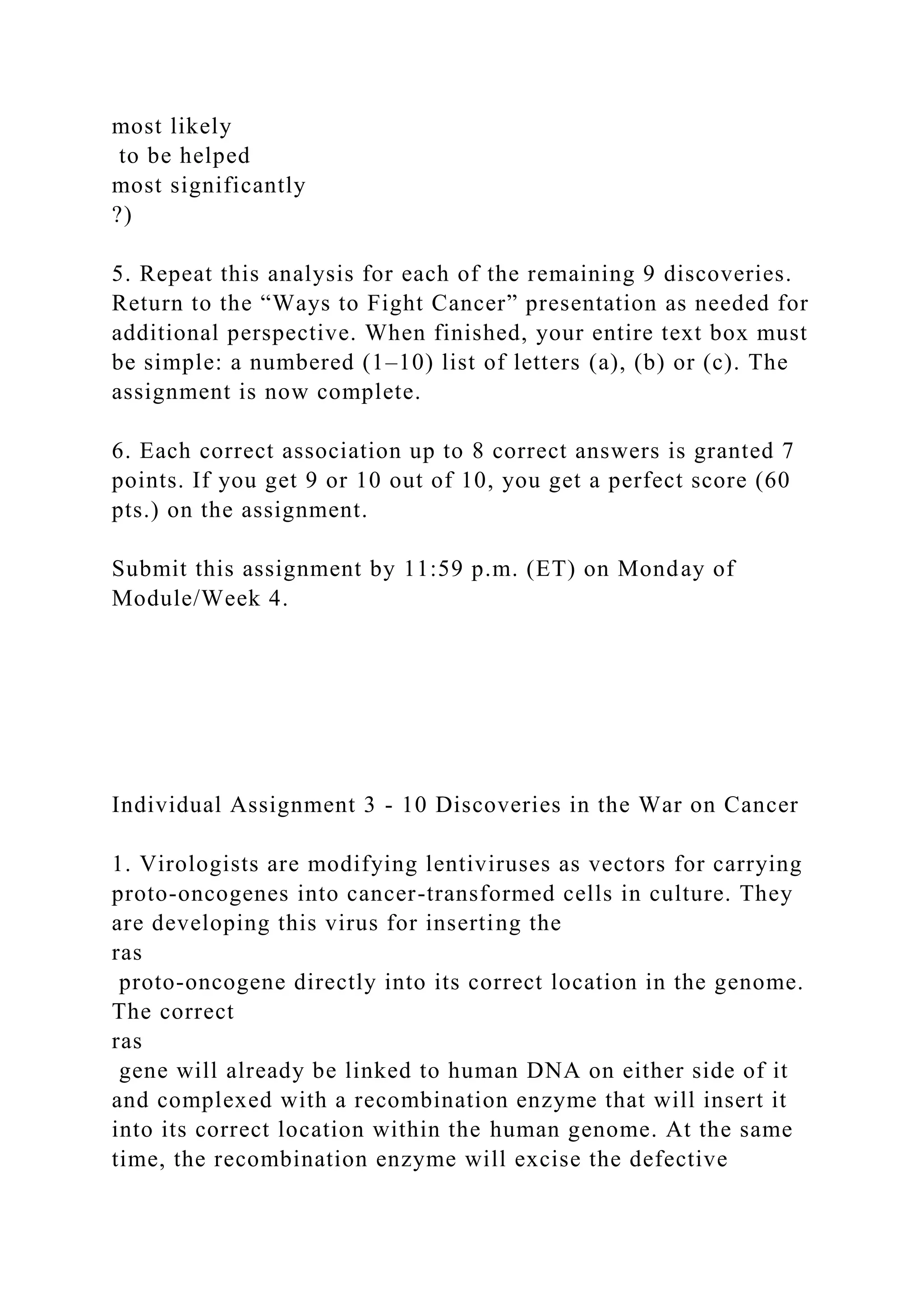 can you complete this for meIndividual Assignment 3 Instruct | DOCX | Cancer | Diseases and ...