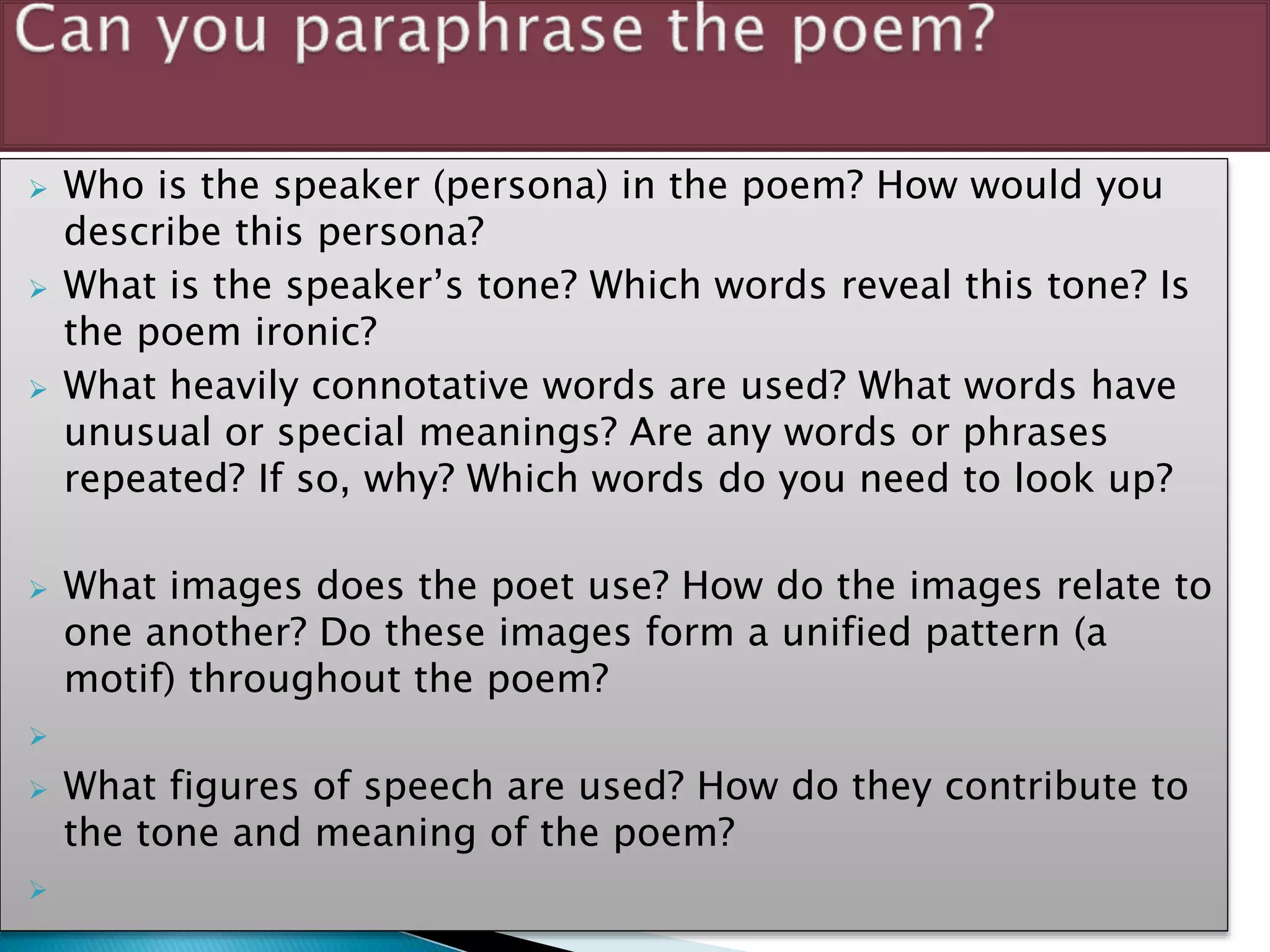 Can you paraphrase the poem | PPTX