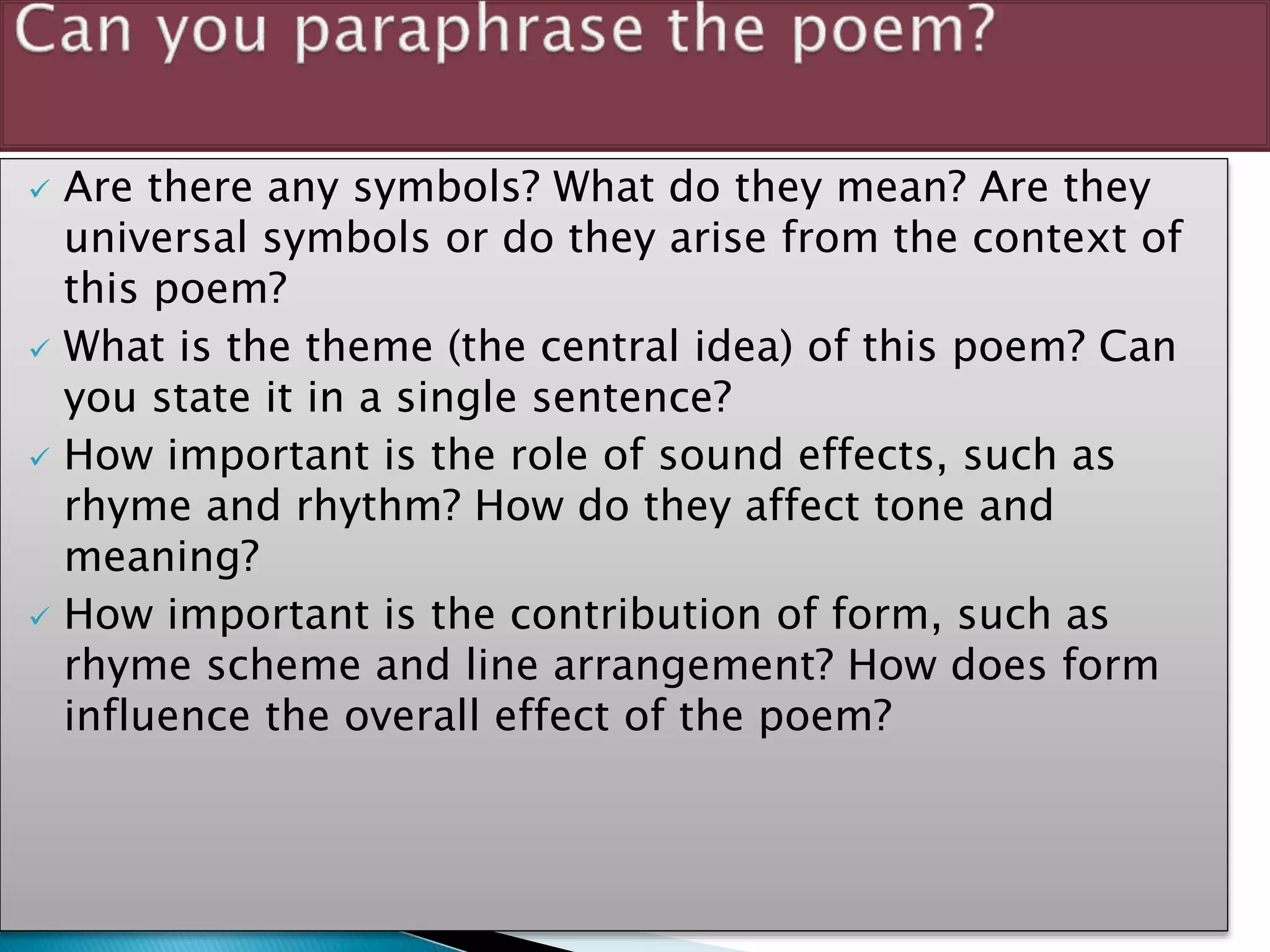 Can you paraphrase the poem | PPTX