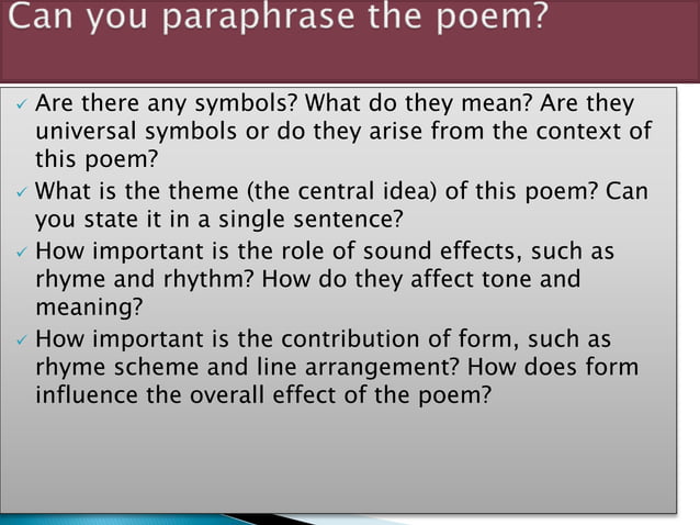 Can you paraphrase the poem | PPTX