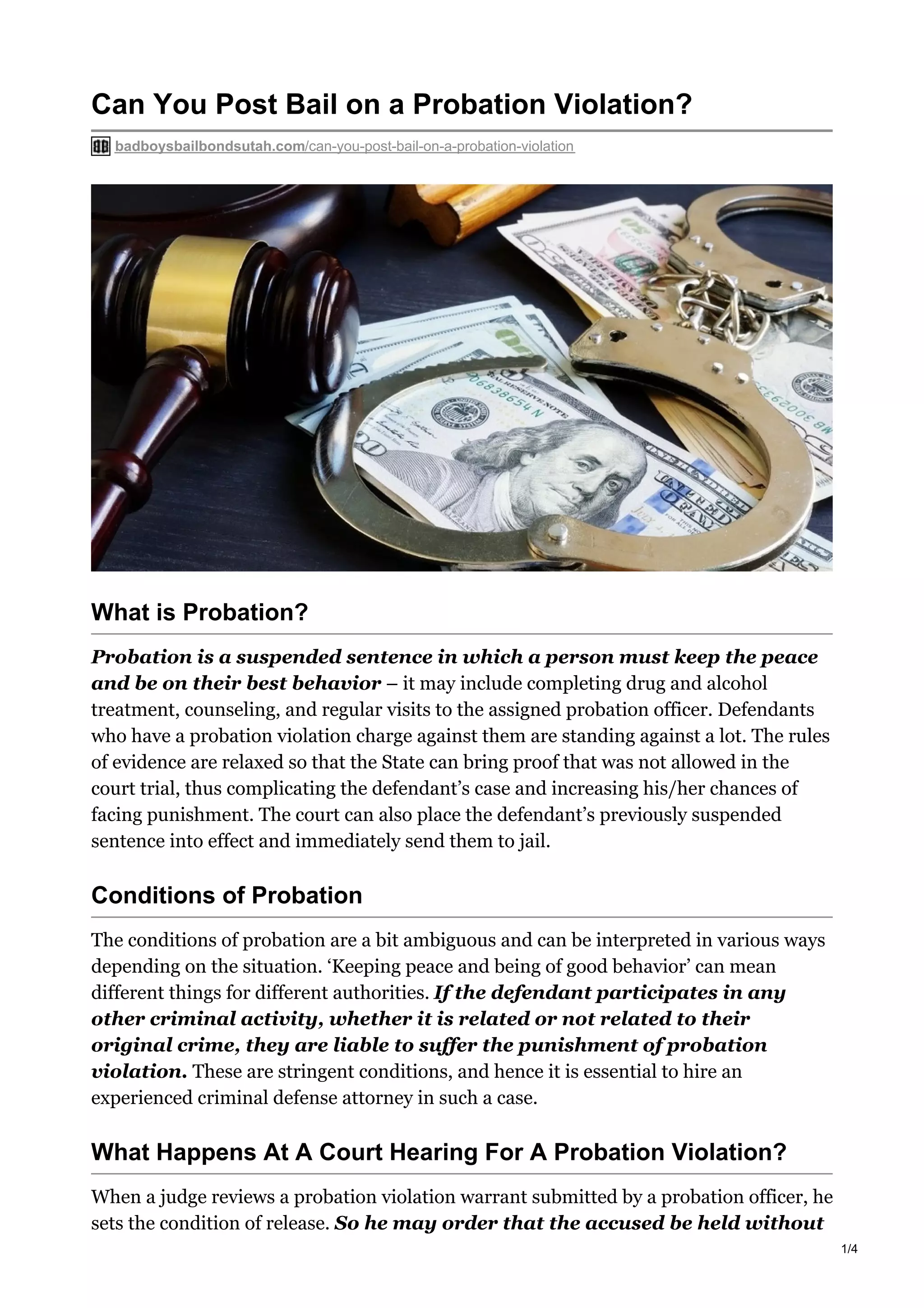 Can You Post Bail on a Probation Violation? | PDF