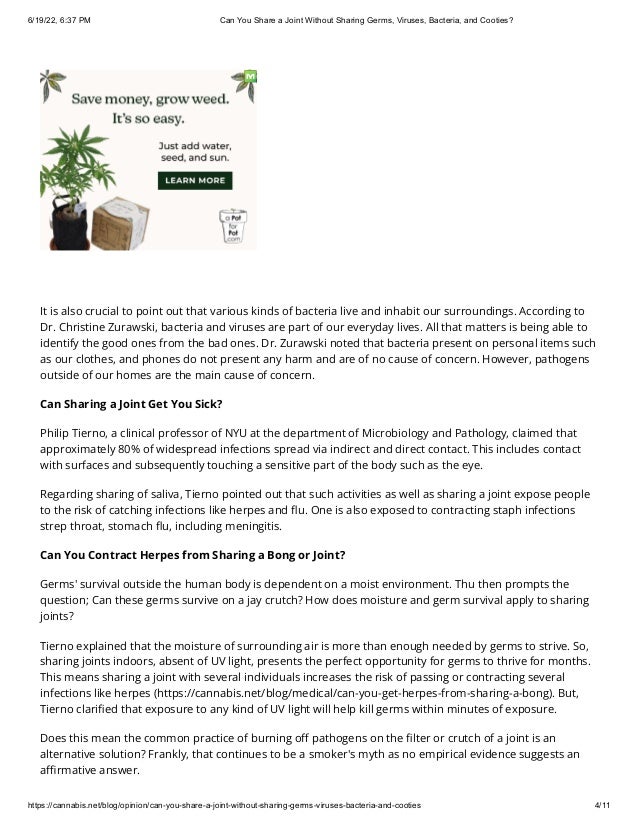 Does Sharing Joints Mean Sharing Germs and Bacteria? | PDF