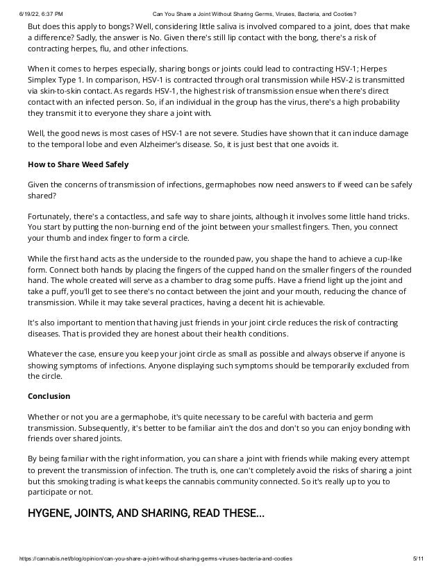 Does Sharing Joints Mean Sharing Germs and Bacteria? | PDF