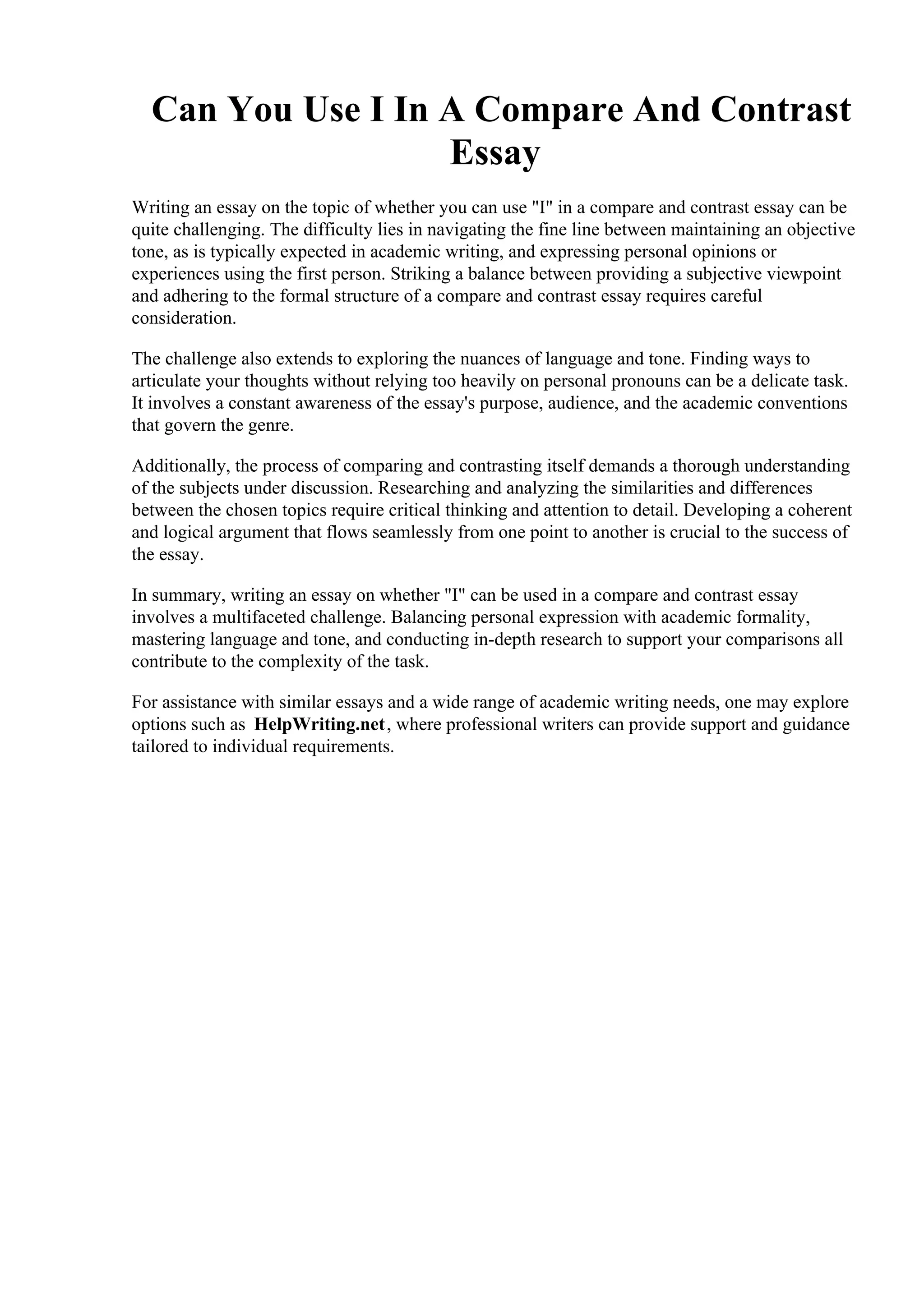 Can You Use I In A Compare And Contrast Essay | PDF